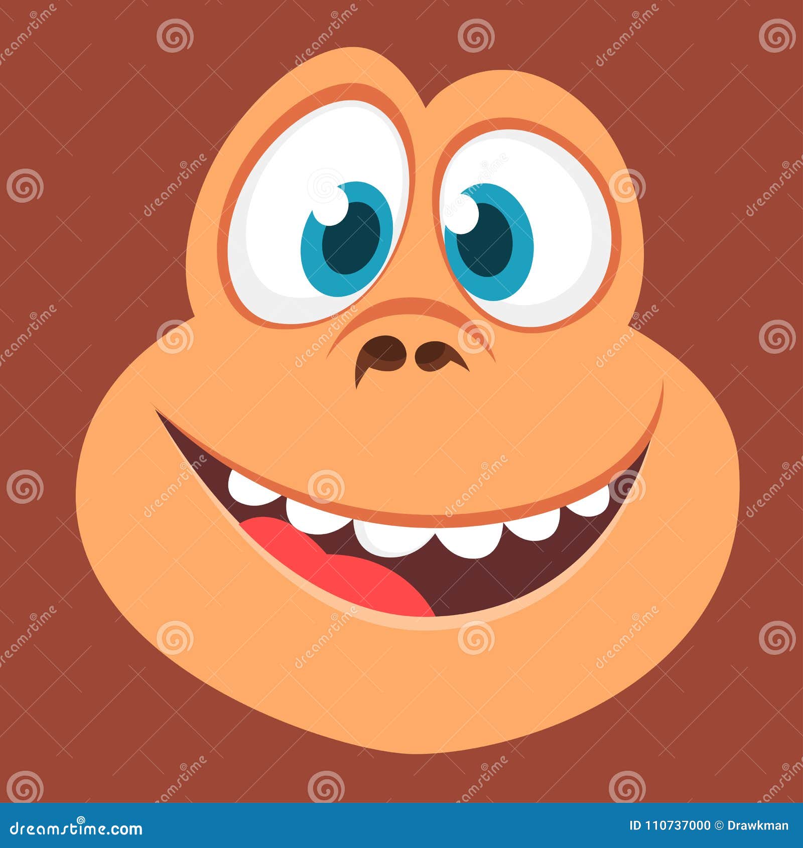 Cartoon Monkey Face Avatar Smiling. Vector Illustration of Smiling ...