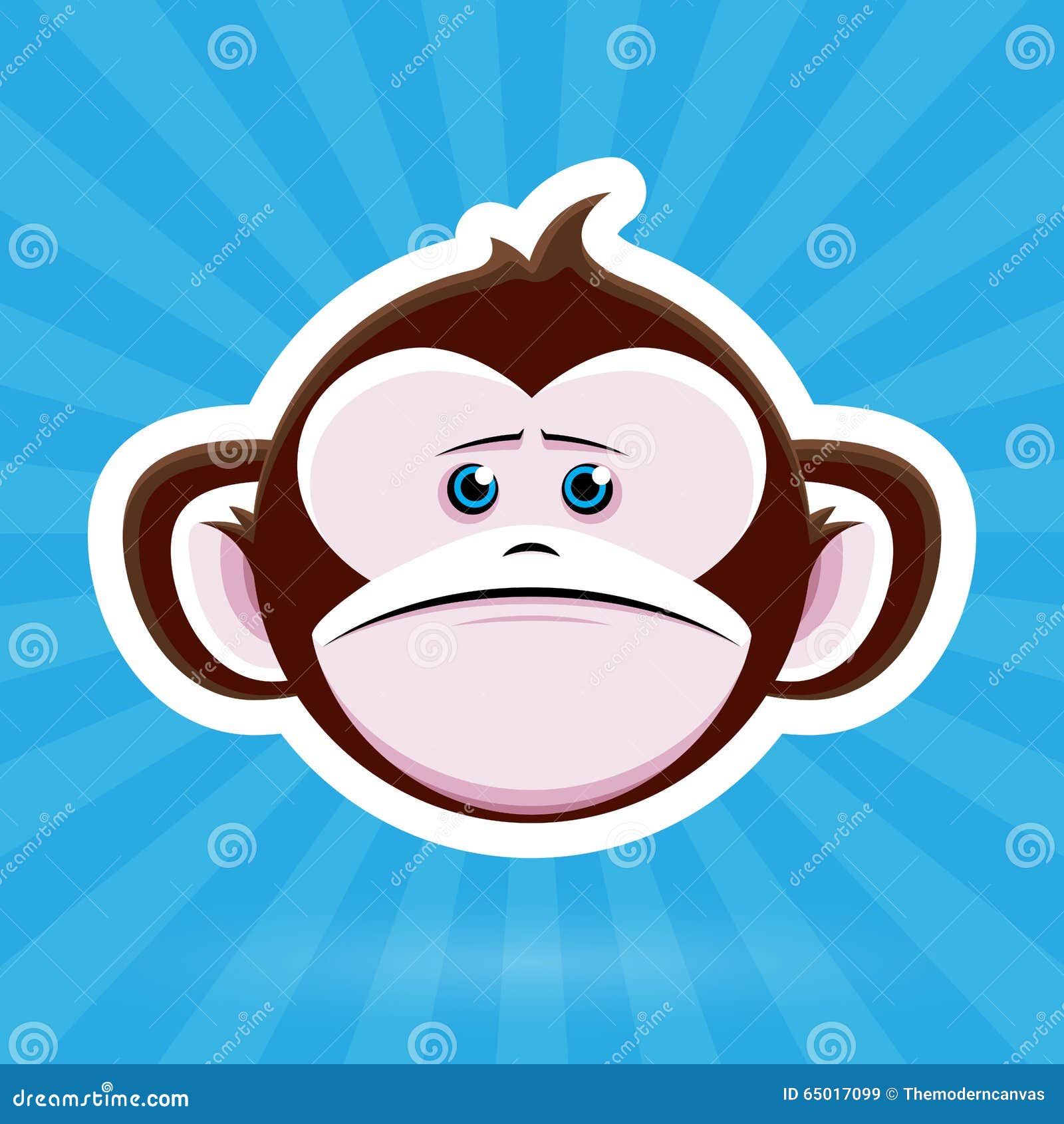 Cartoon Monkey Face with Sad Expression on Blue Background Stock Vector ...