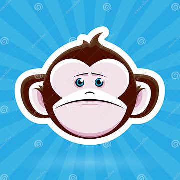 Cartoon Monkey Face with Sad Expression on Blue Background Stock Vector ...