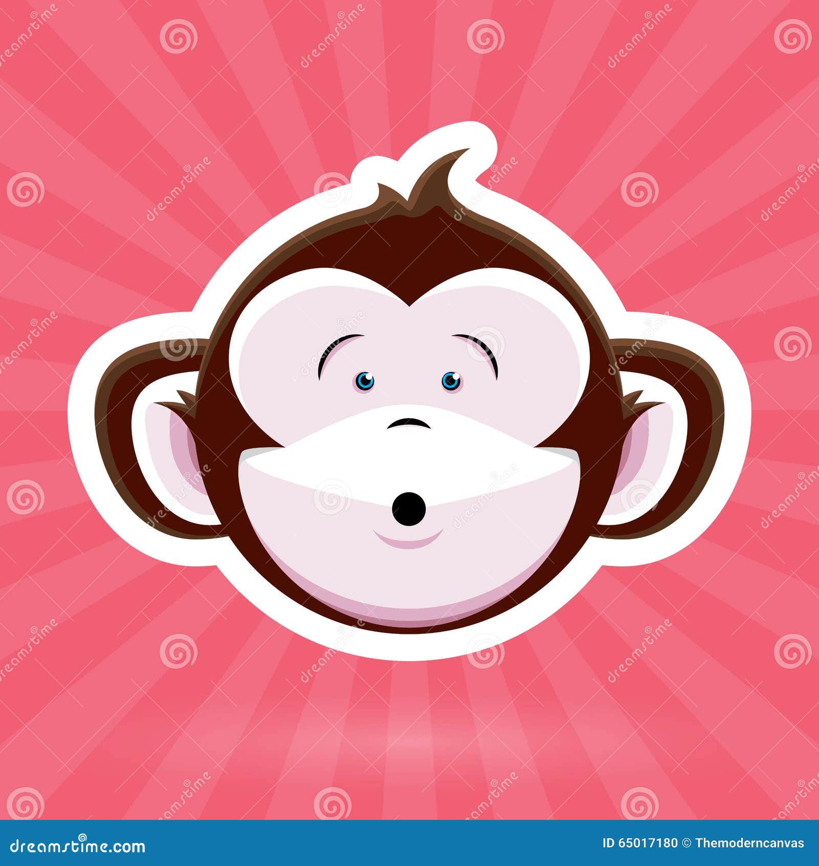 Cartoon Monkey Face With Surprised Expression On Pink Background Vector ...