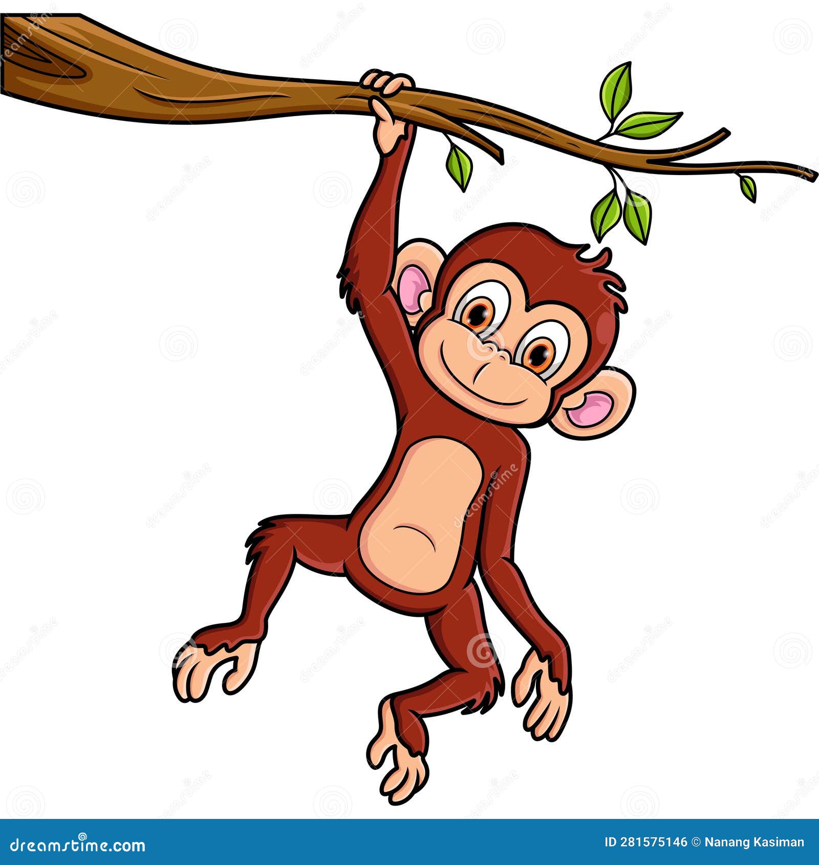 Cartoon Monkey Hanging in Tree Branch Stock Vector - Illustration of ...