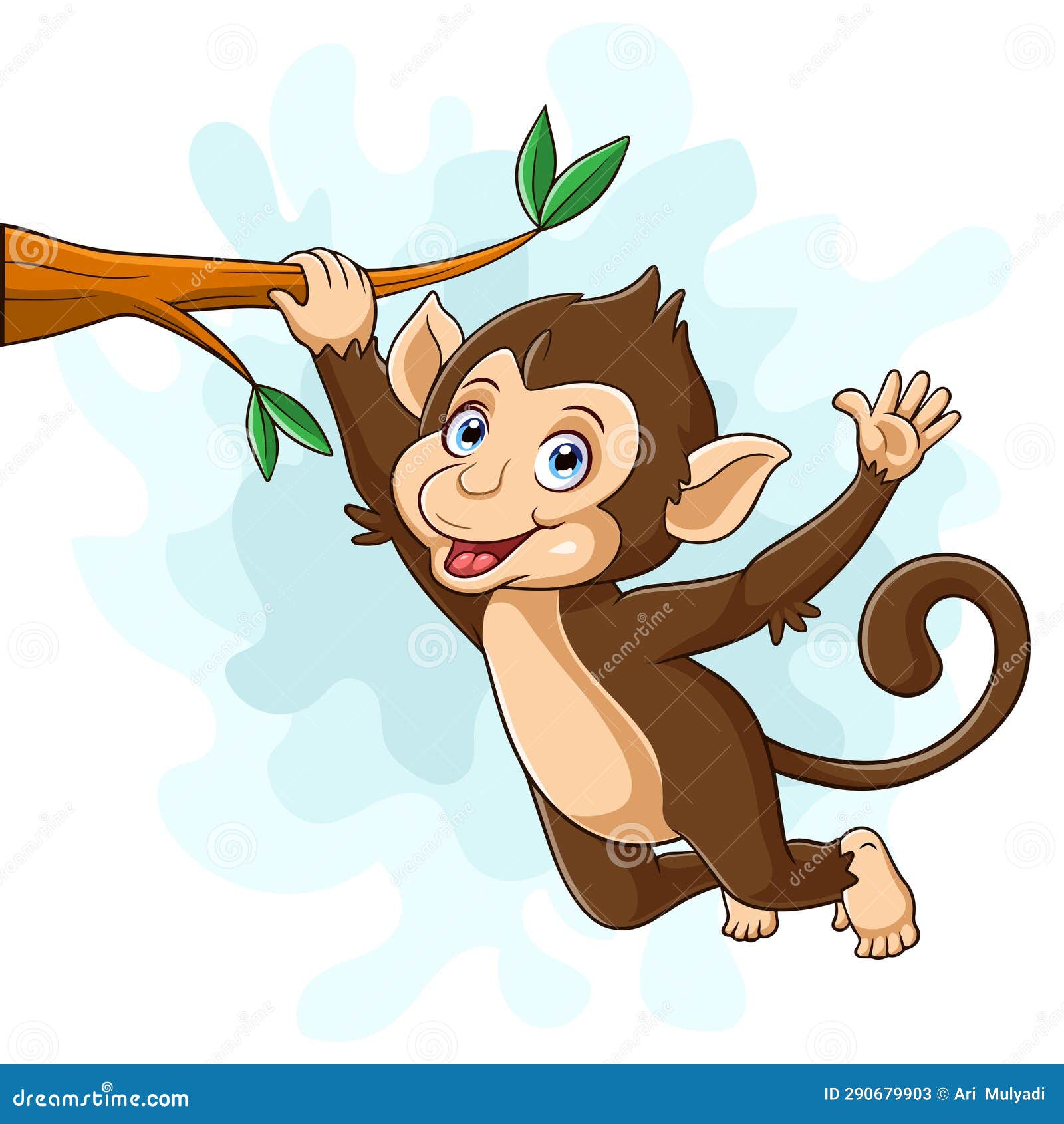 Cartoon Monkey Hanging in Tree Branch Stock Illustration - Illustration ...