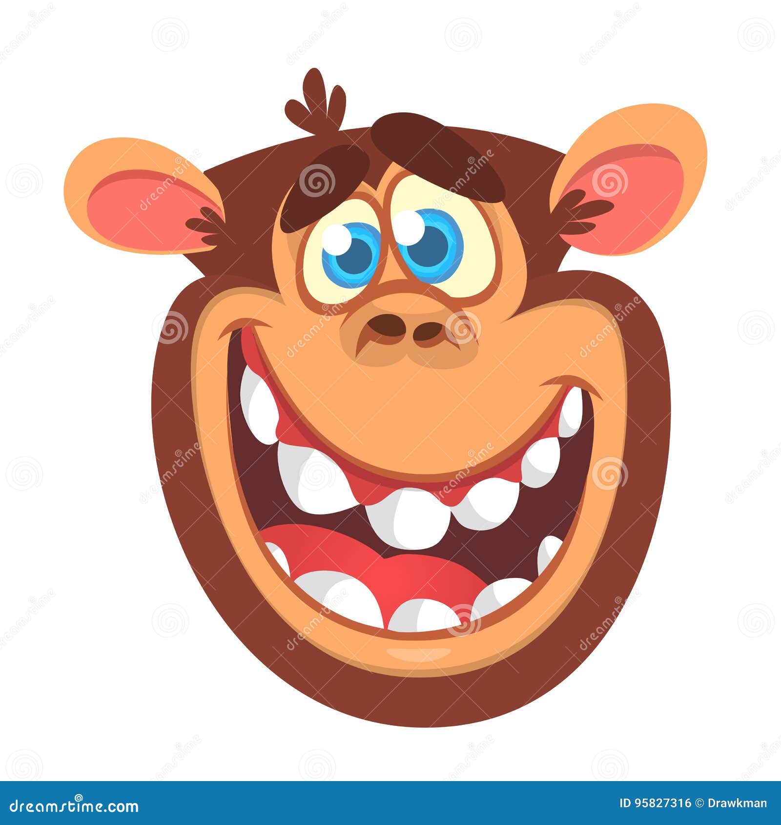 Cartoon Monkey Head Icon. Vector Illustration of Smiling Chimpanzee ...