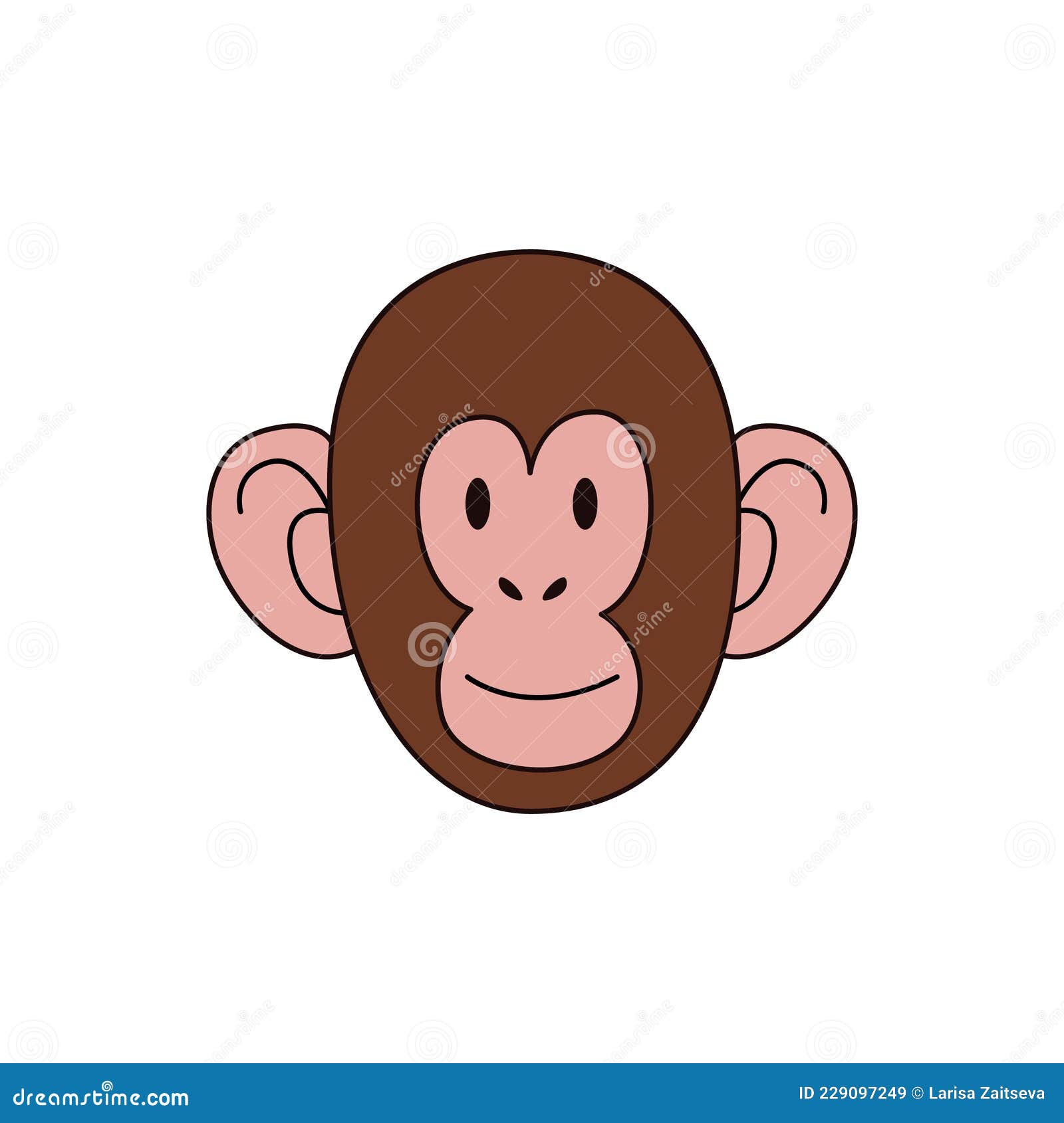Cartoon Monkey Head Isolated. Color Vector Illustration of a Primate ...