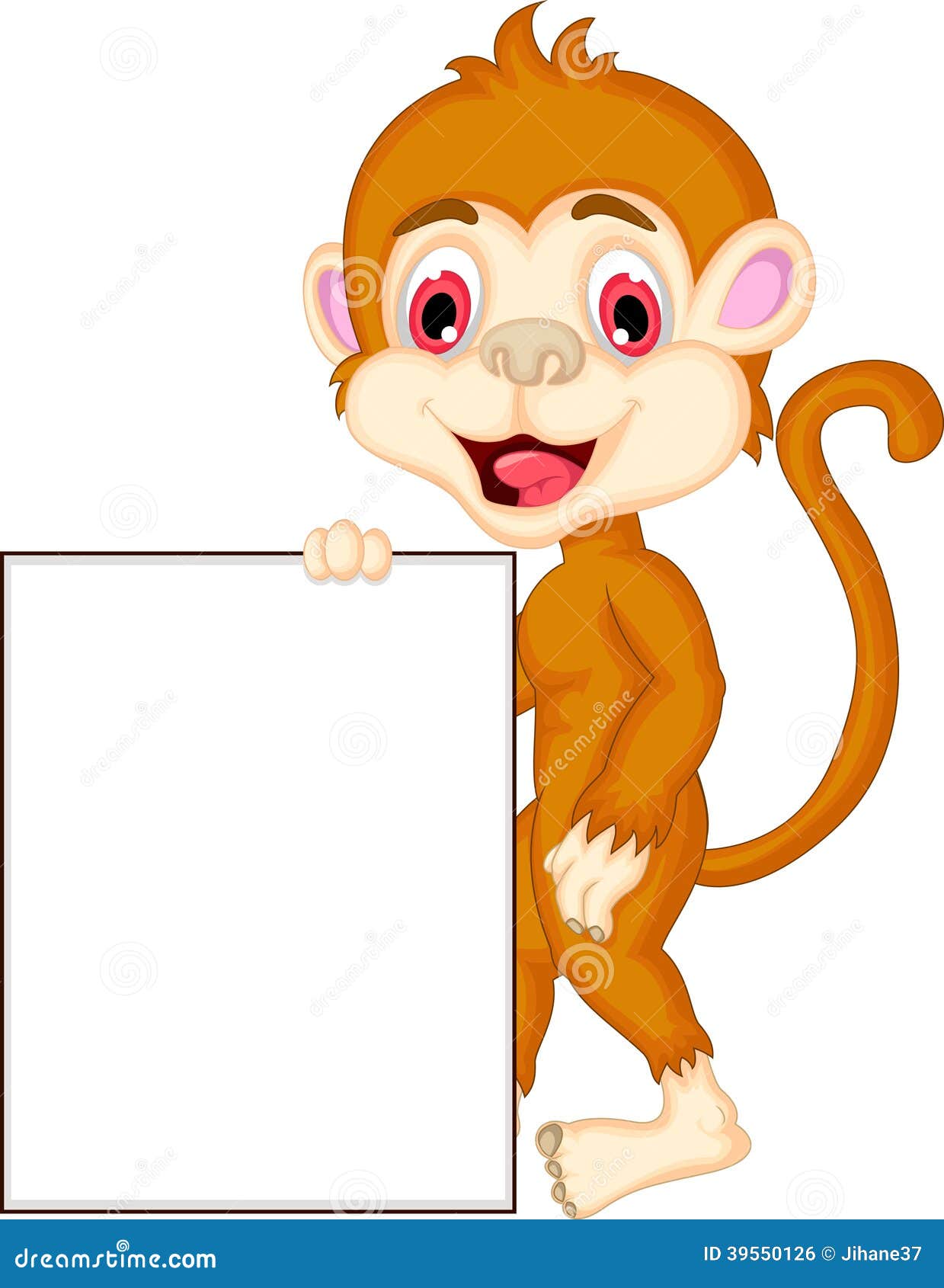 Cartoon Monkey Holding Blank Sign Stock Illustration - Illustration of ...