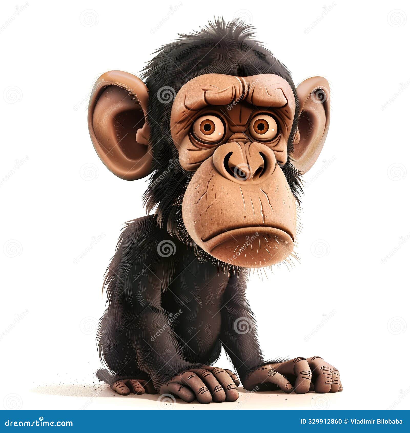 A Cartoon Monkey Sitting on Its Haunches with a Curious Expression ...