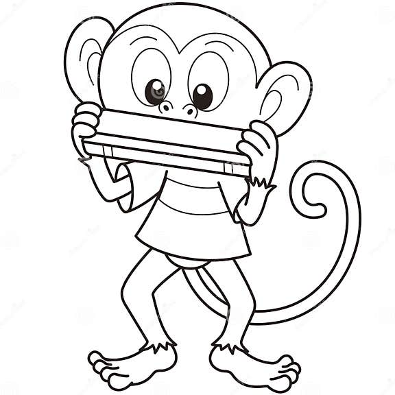 Cartoon Monkey Playing a Harmonica Stock Vector - Illustration of ...