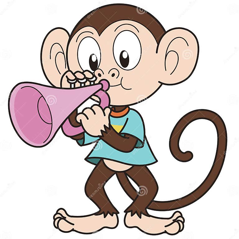 Cartoon Monkey Playing a Trumpet Stock Vector - Illustration of musical ...