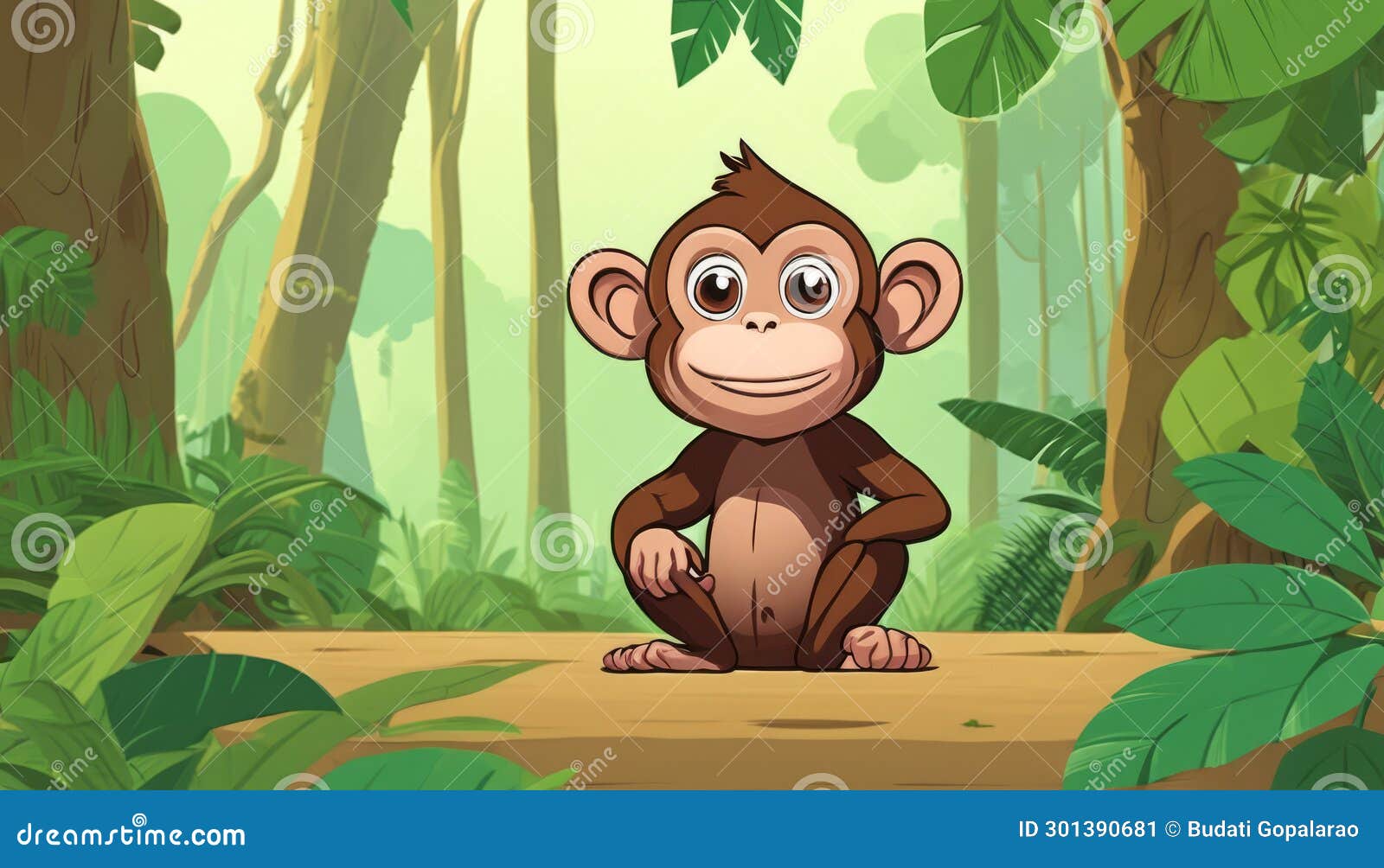 A Cartoon Monkey Sitting on a Tree Branch Stock Illustration ...