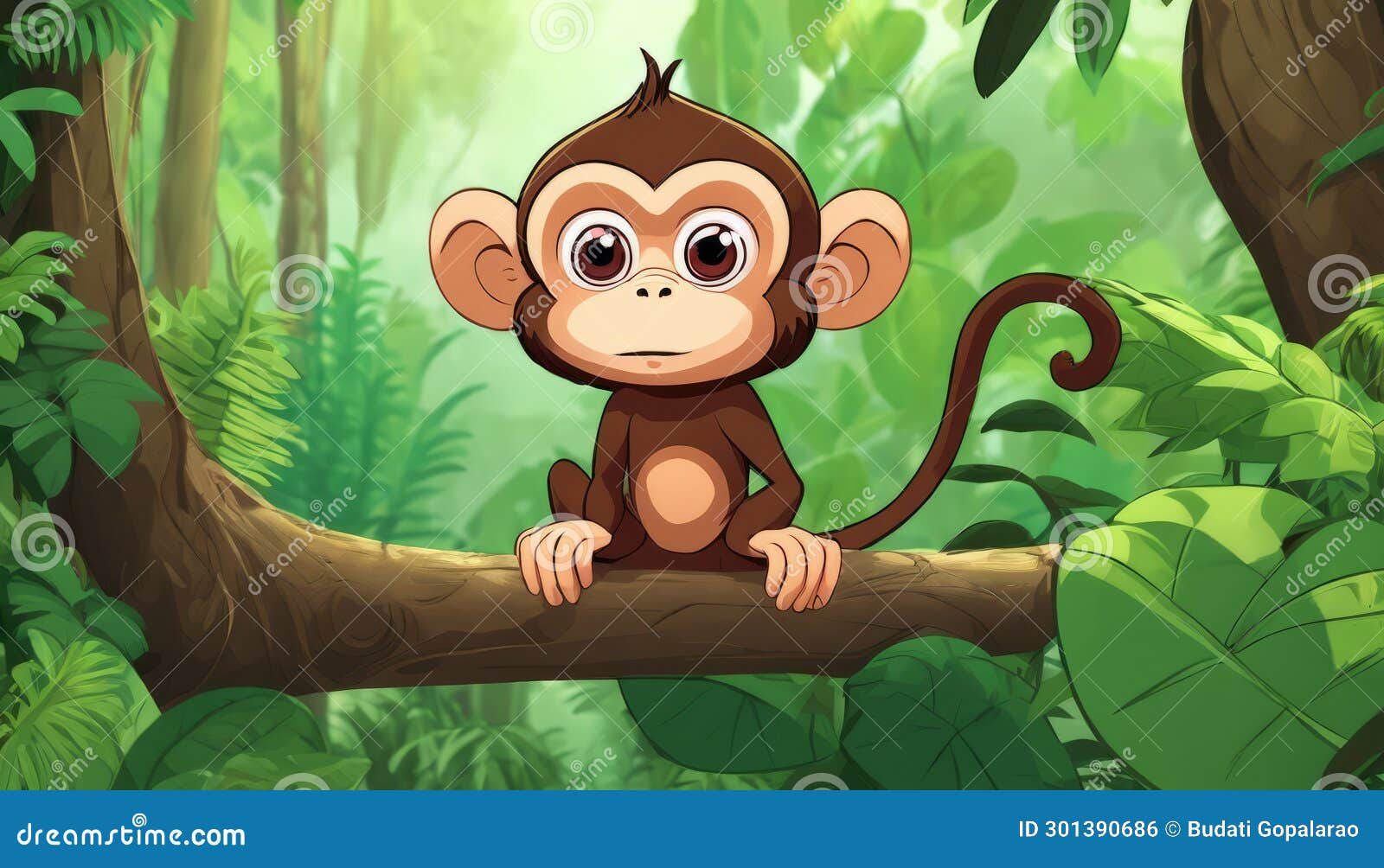 A Cartoon Monkey Sitting on a Tree Branch Stock Illustration ...