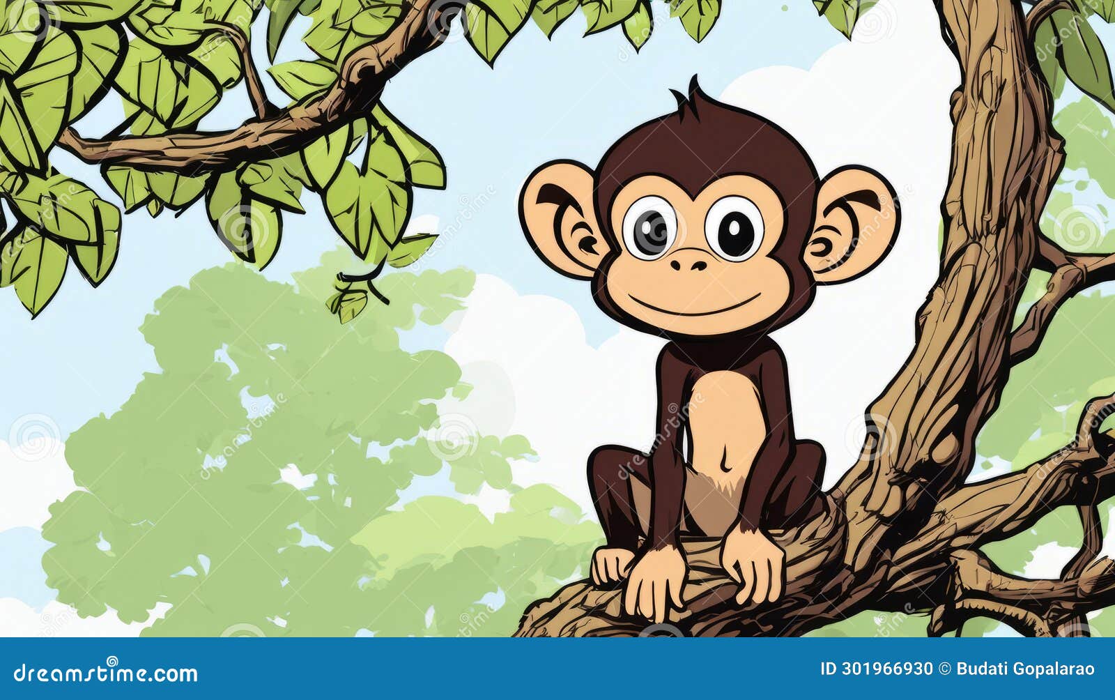 A Cartoon Monkey Sitting on a Tree Branch Stock Illustration ...