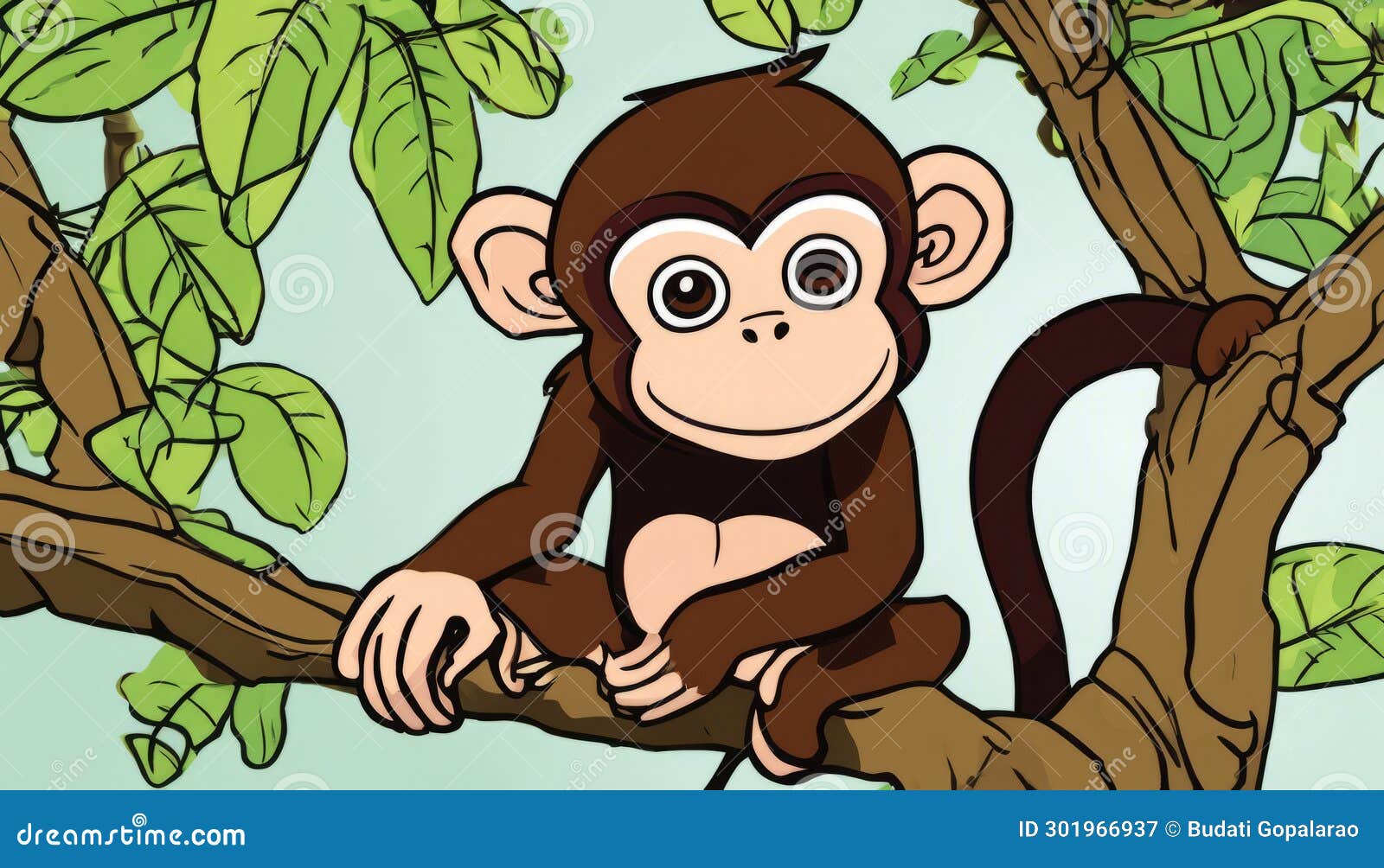 A Cartoon Monkey Sitting on a Tree Branch Stock Illustration ...