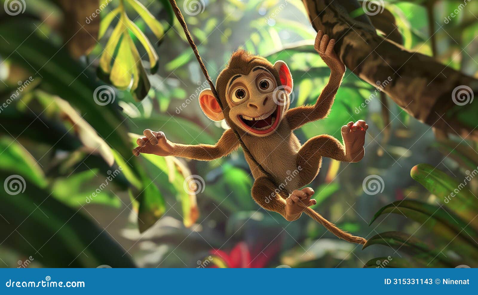 A Cartoon Monkey is Swinging from a Tree Branch Stock Illustration ...