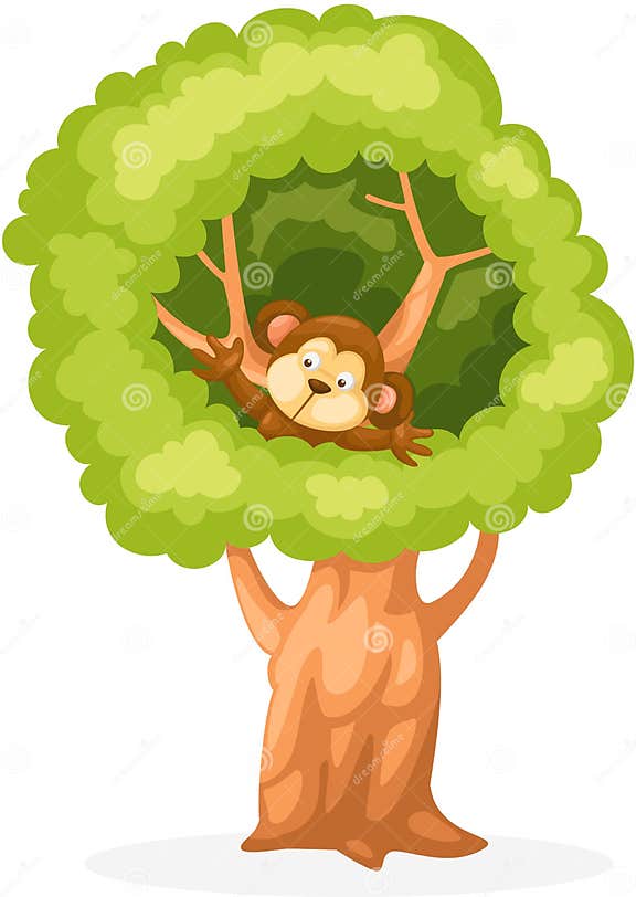 Cartoon monkey on the tree stock vector. Illustration of tale - 34972615