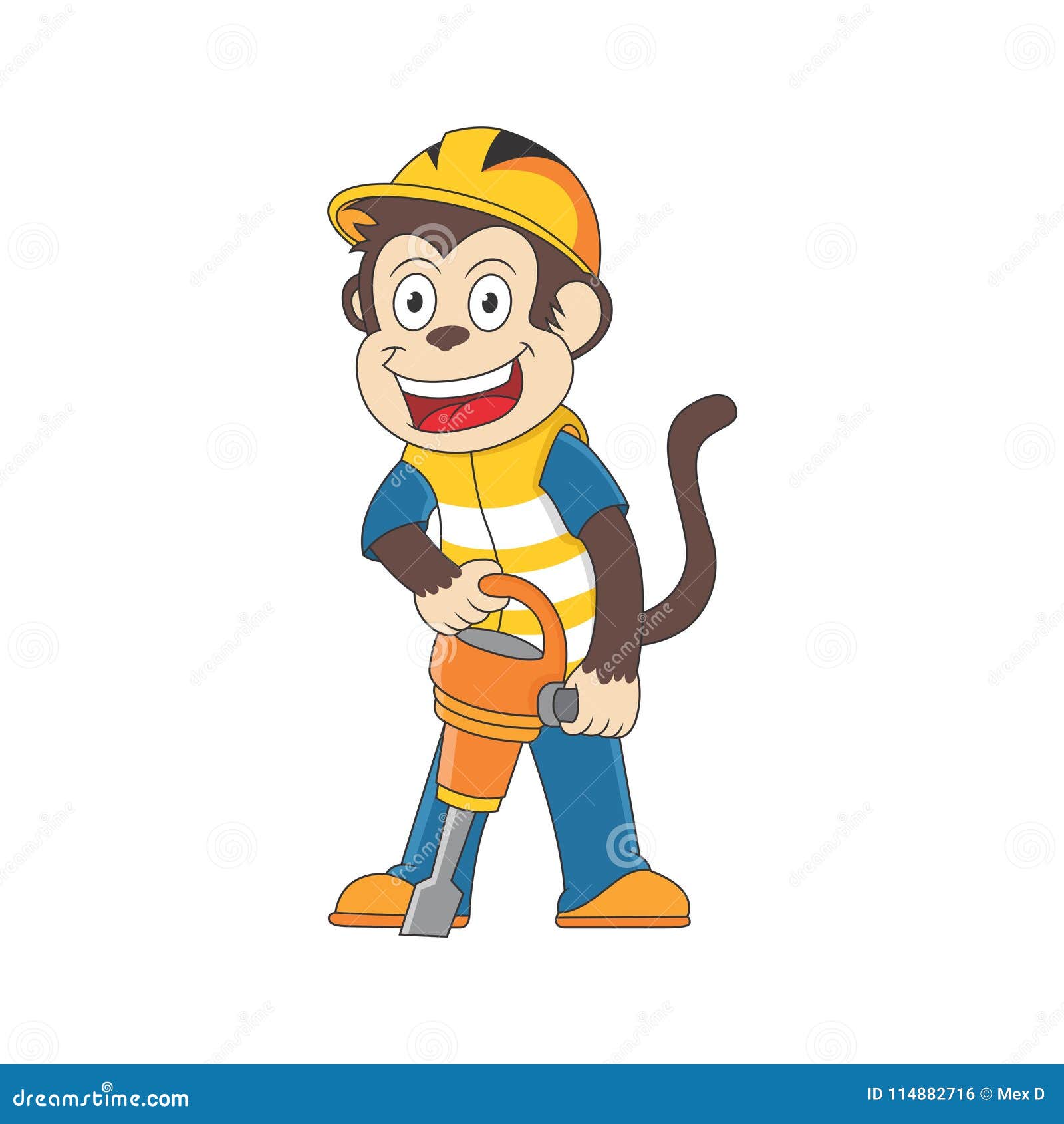 Cartoon Monkey is Using a Drill Stock Vector - Illustration of drawing ...