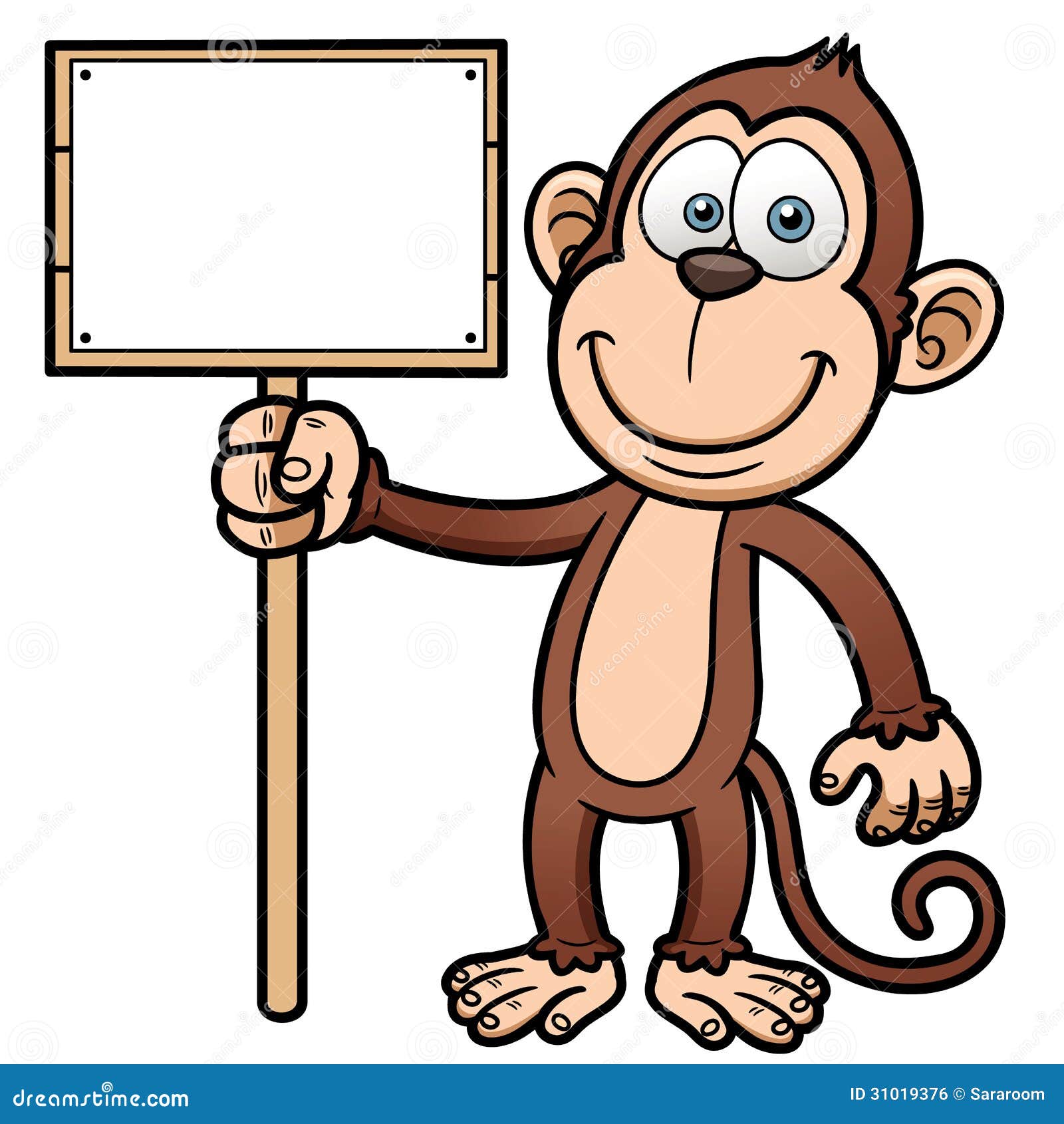 Cartoon Monkey with Wooden Sign Stock Vector - Illustration of placard ...