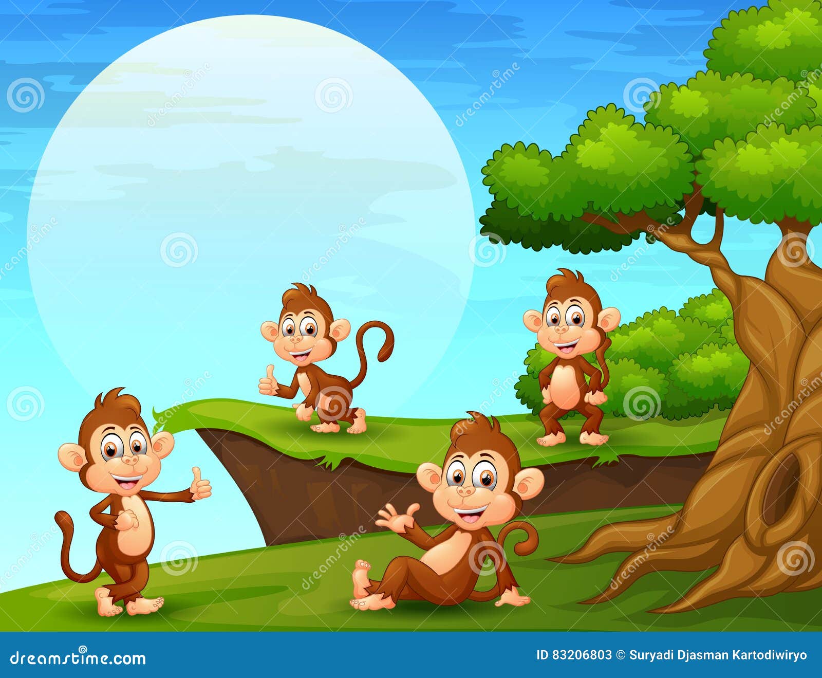 Cartoon Monkeys Playing Near the Cliff Stock Vector - Illustration of ...