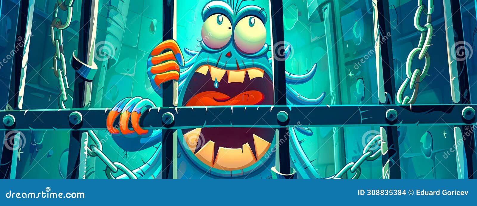 Cartoon Monster Behind Bars with a Mischievous Grin Stock Photo - Image ...