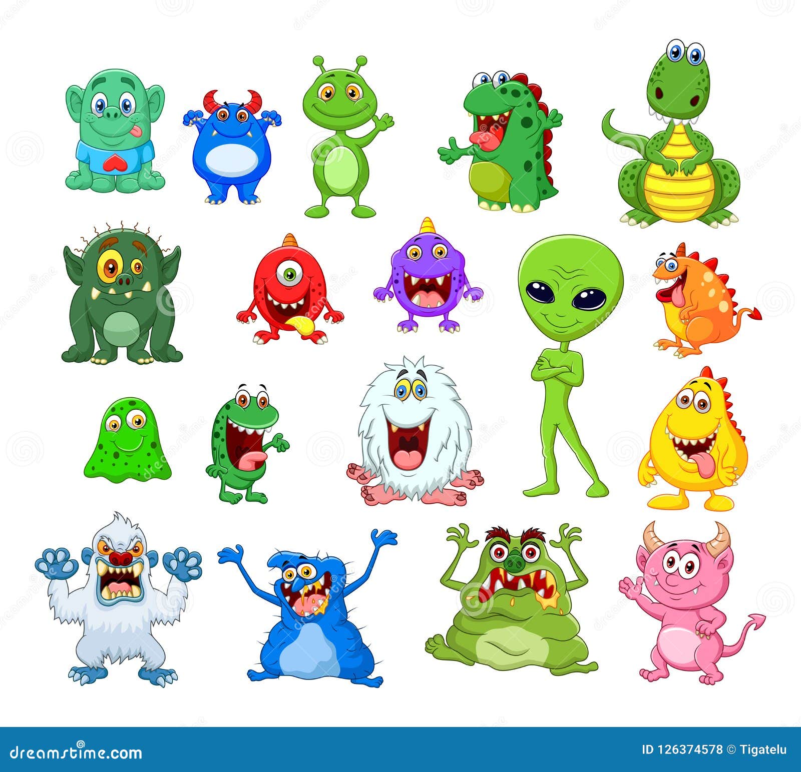 Cartoon Monster Collection Set Stock Vector - Illustration of happy ...