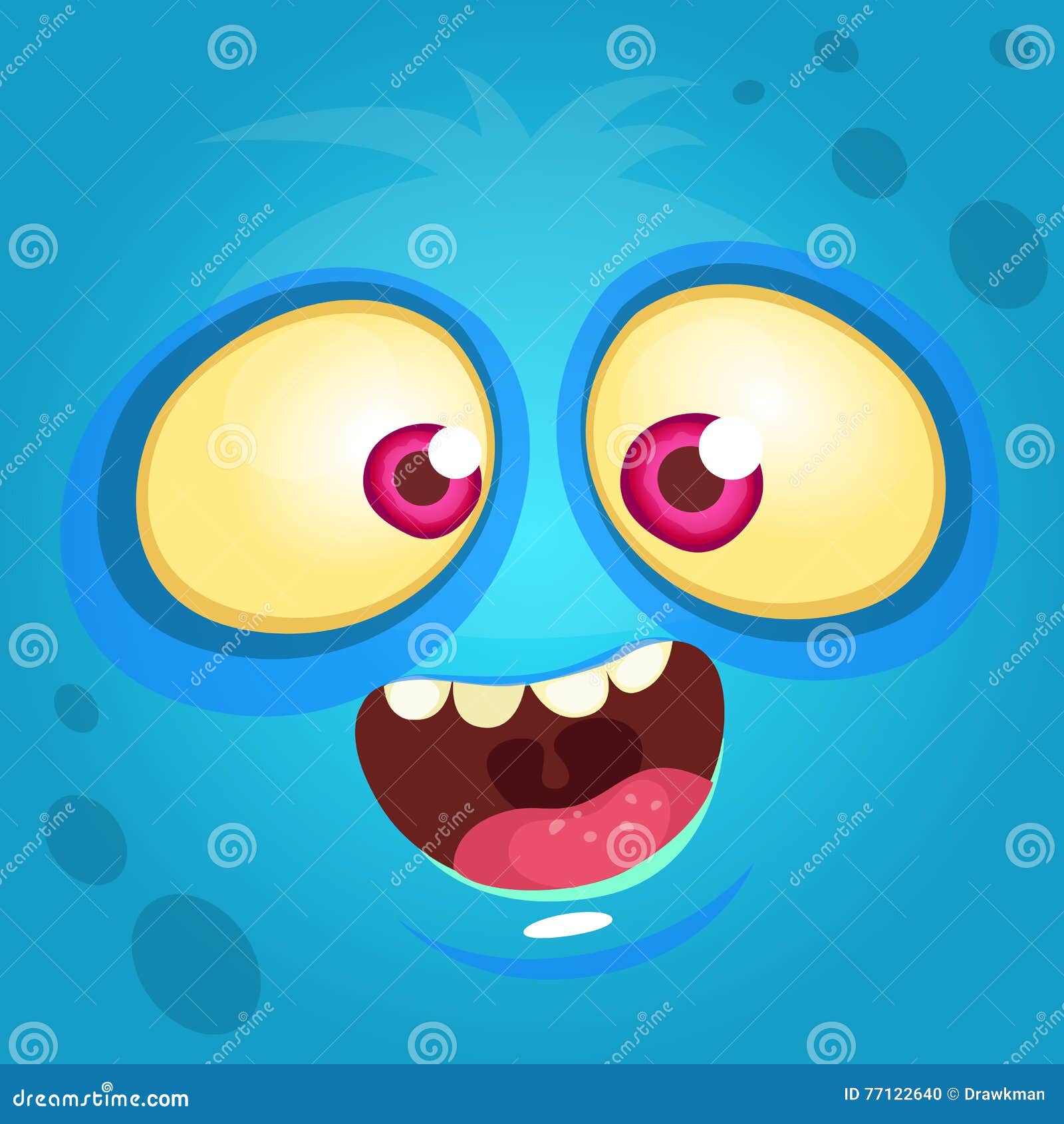 Cartoon Monster Face. Vector Halloween Blue Monster Avatar. Stock ...