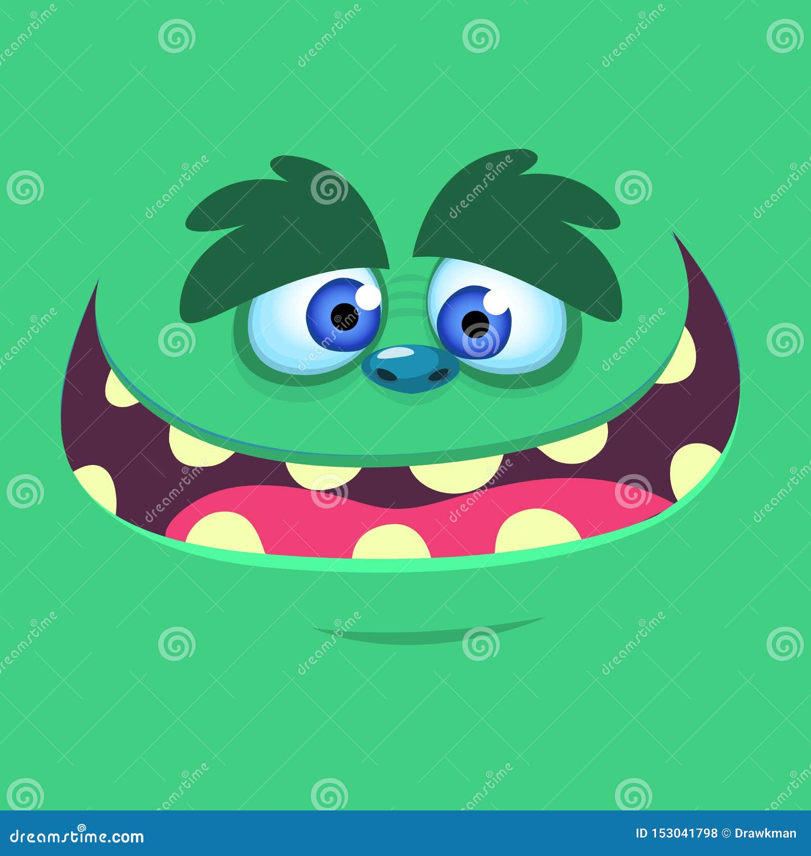Cartoon Monster Face. Vector Halloween Green Monster Avatar. Stock ...