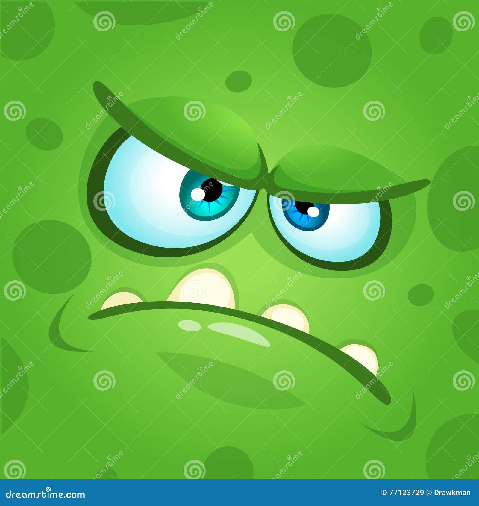 Cartoon Monster Face. Vector Halloween Green Mad Angry Monster. Stock ...