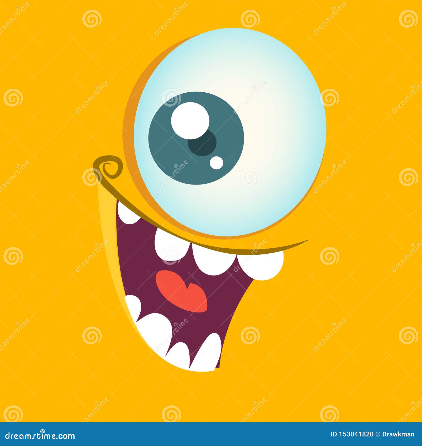 Cartoon Monster Face. Vector Halloween Orange Monster with One Eye ...