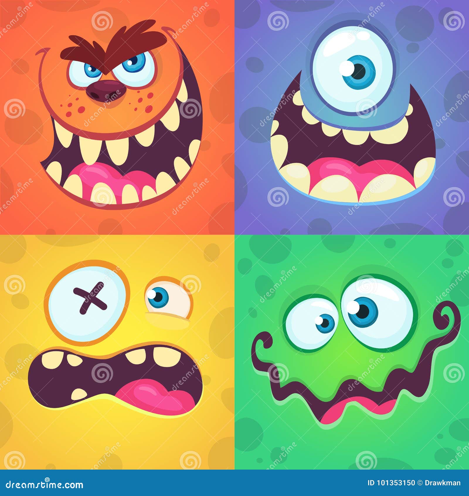 Cartoon Monster Faces Set. Vector Set of Four Halloween Monster Faces ... Cartoon Monster Faces Set. Vector Set of Four Halloween Monster Faces ...