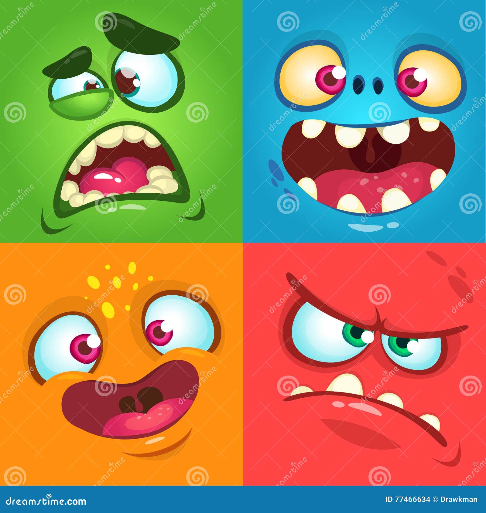 Cartoon Monster Faces Set Vector Set Of Four Halloween Monster Faces