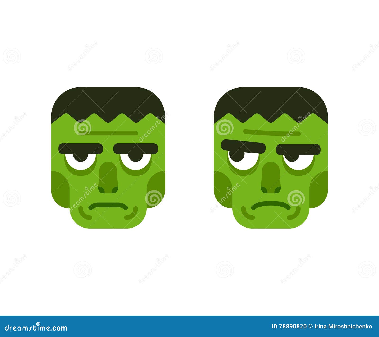 Monster Head Looking At Hanging Black Spider. Three Eyes, Teeth Fang ...