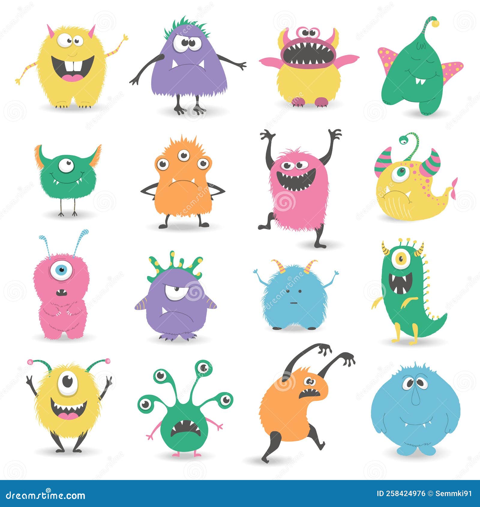 Cartoon Monster Isolated Set , Funny Characters . Vector Illustration ...
