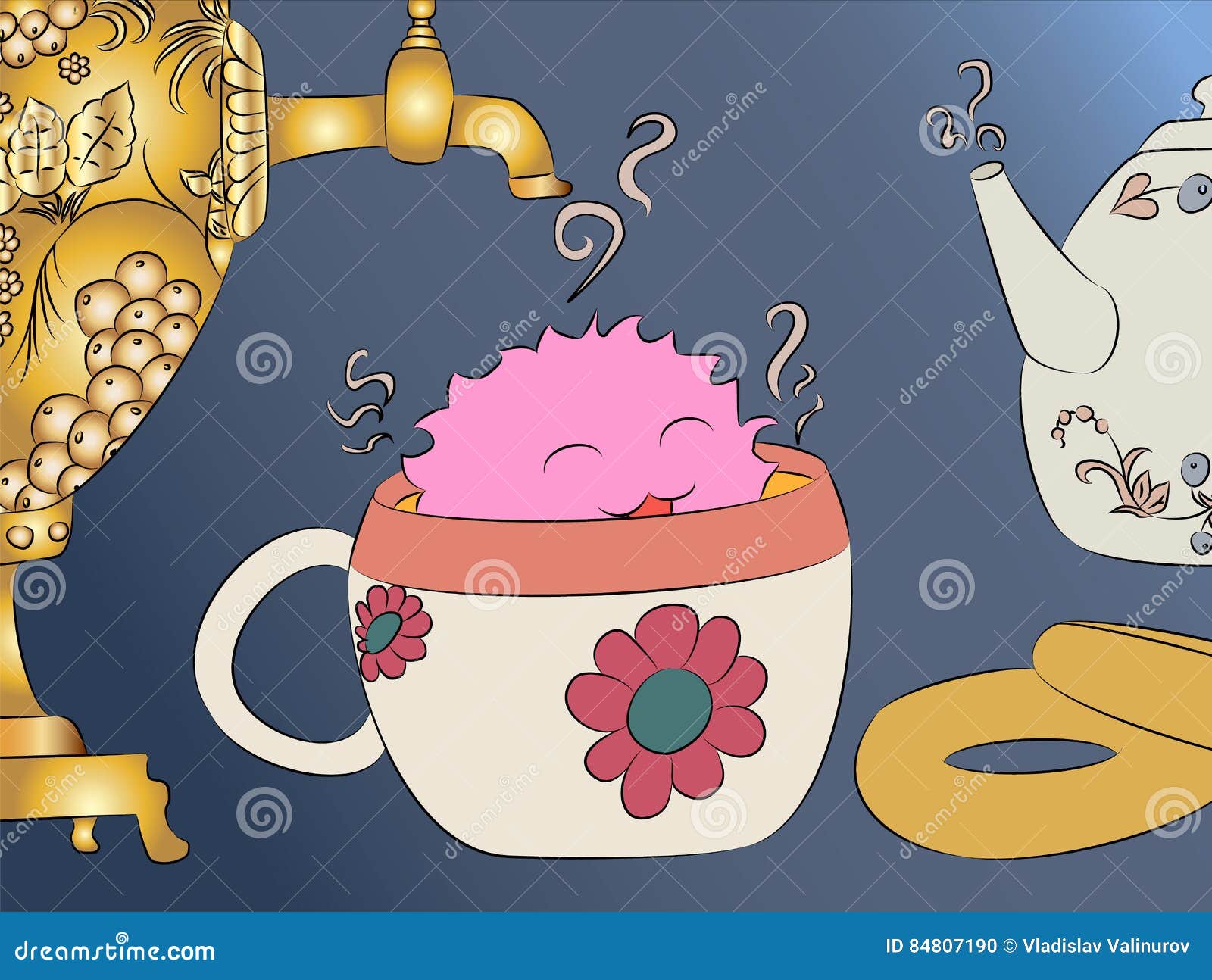 Cartoon Monster Tea Cup Samovar Teapot Stock Vector - Illustration of ...