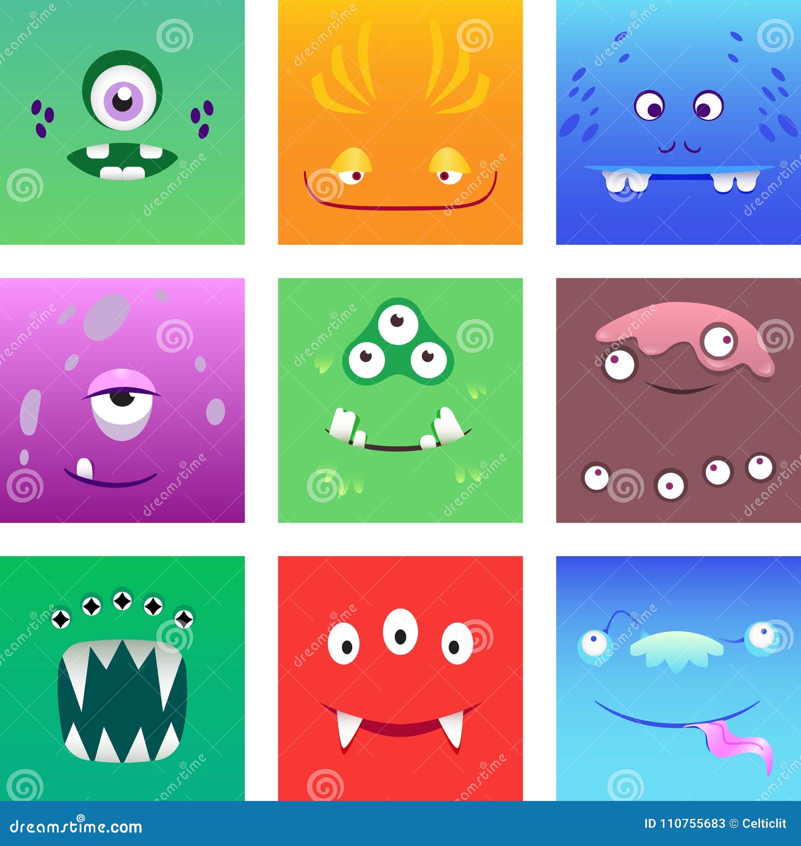 Cartoon Monsters Faces with Emotions Vector Set Stock Vector ...