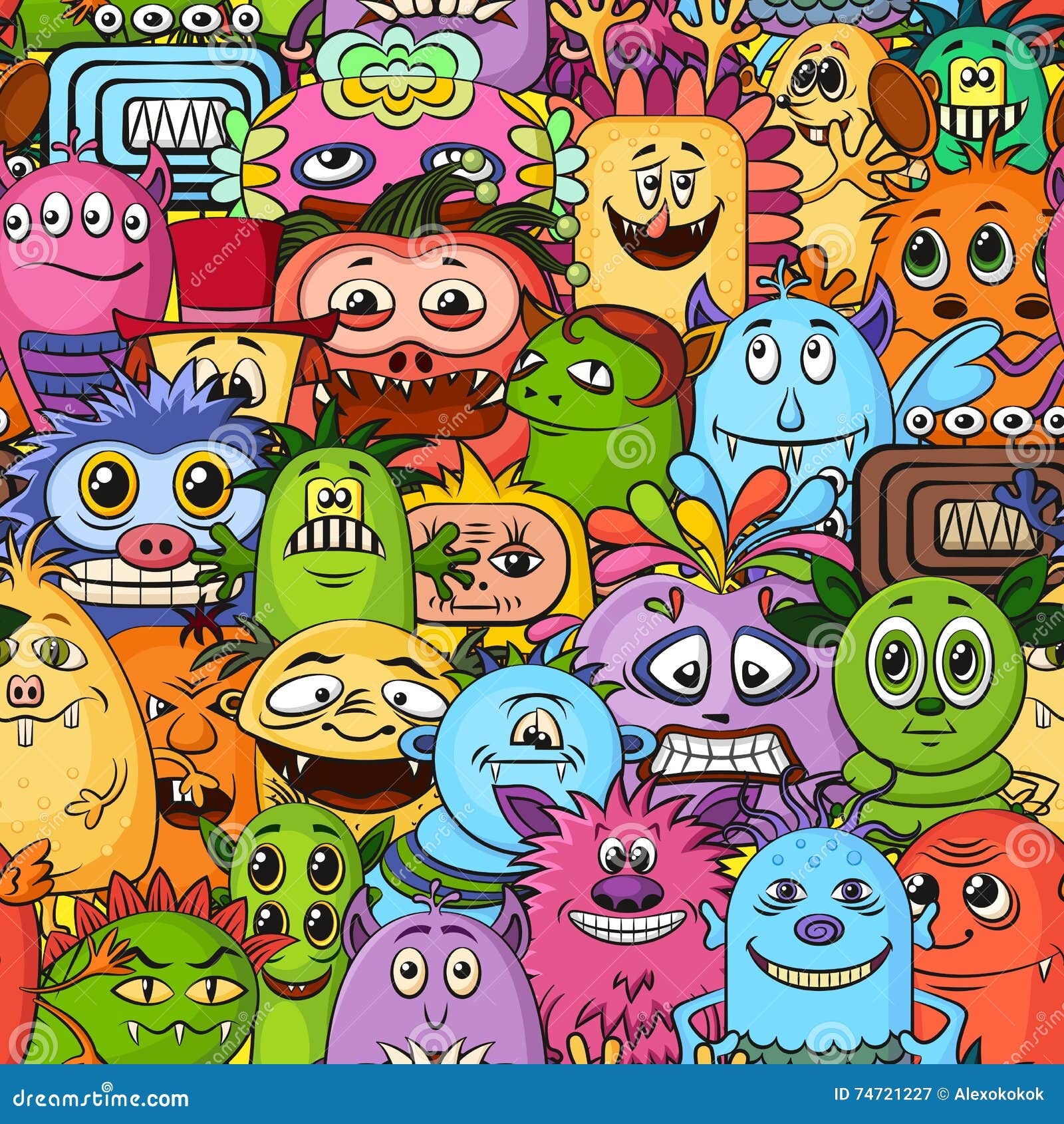 Cartoon Monsters Seamless stock vector. Illustration of crowd - 74721227