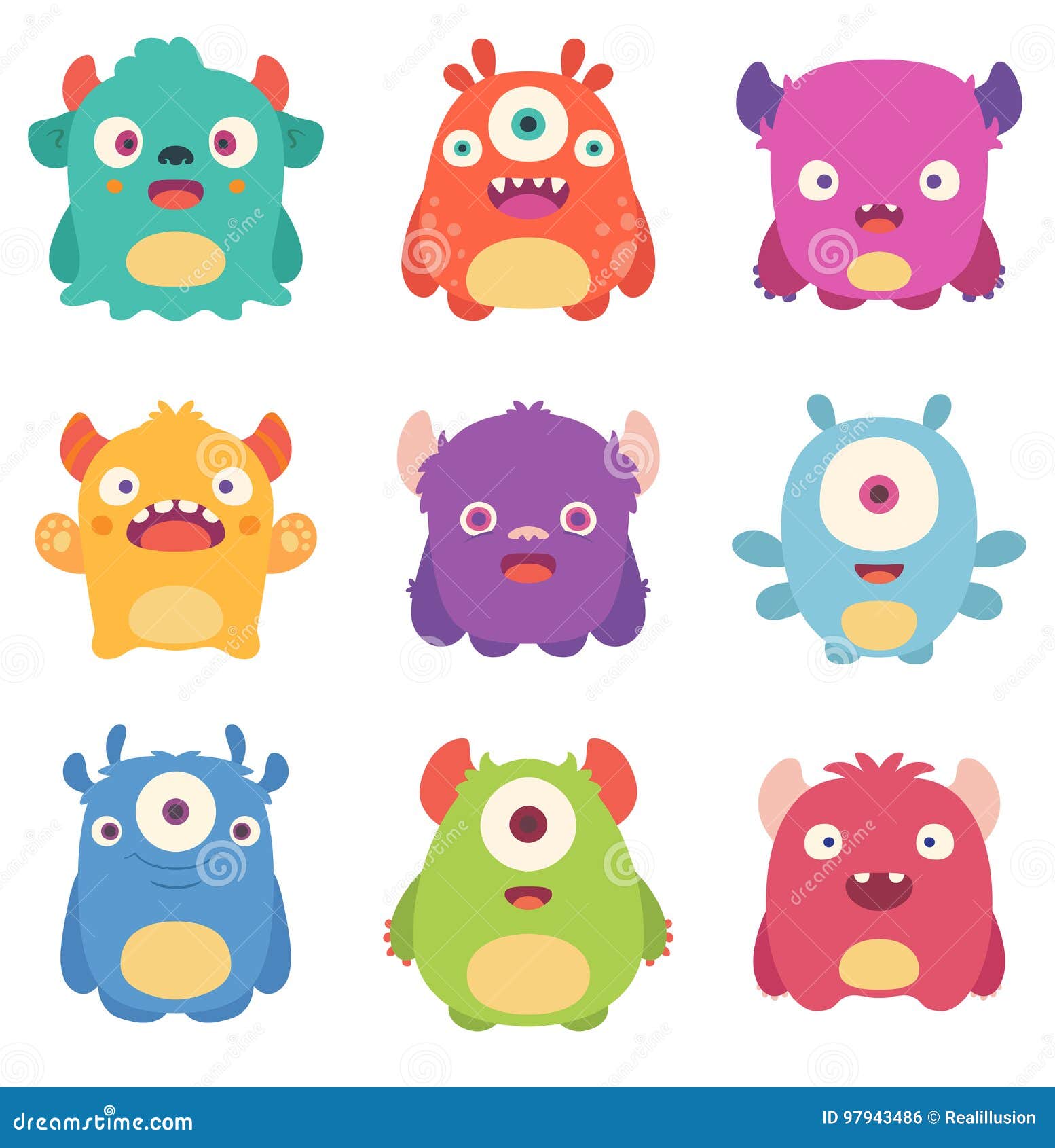 Cartoon Monsters Collection. Vector Set Of Cartoon Monsters ...