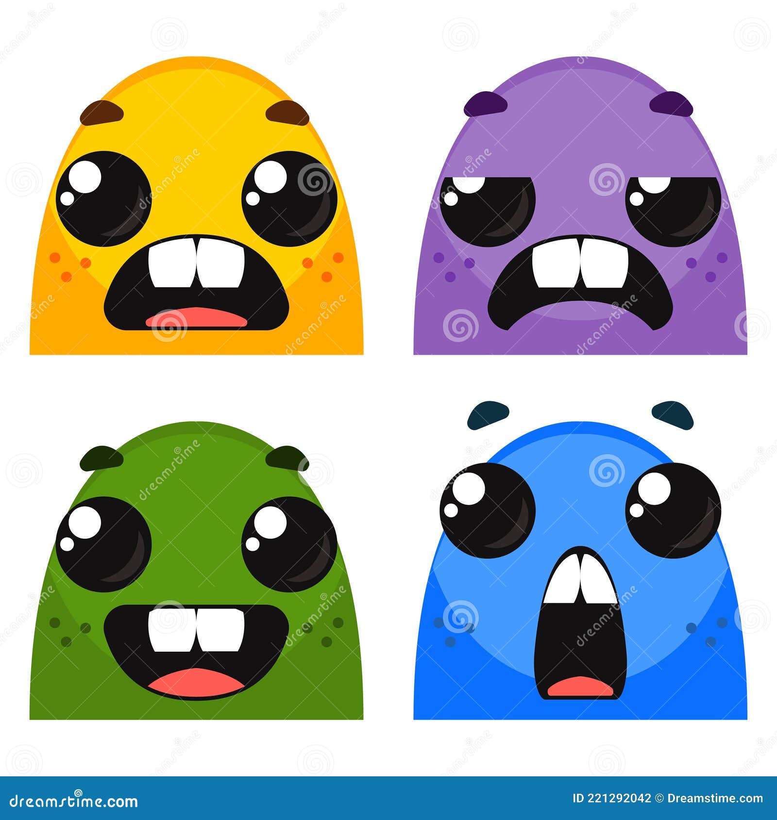 Cartoon Monsters. Set of Different Emotions on the Faces of the ...