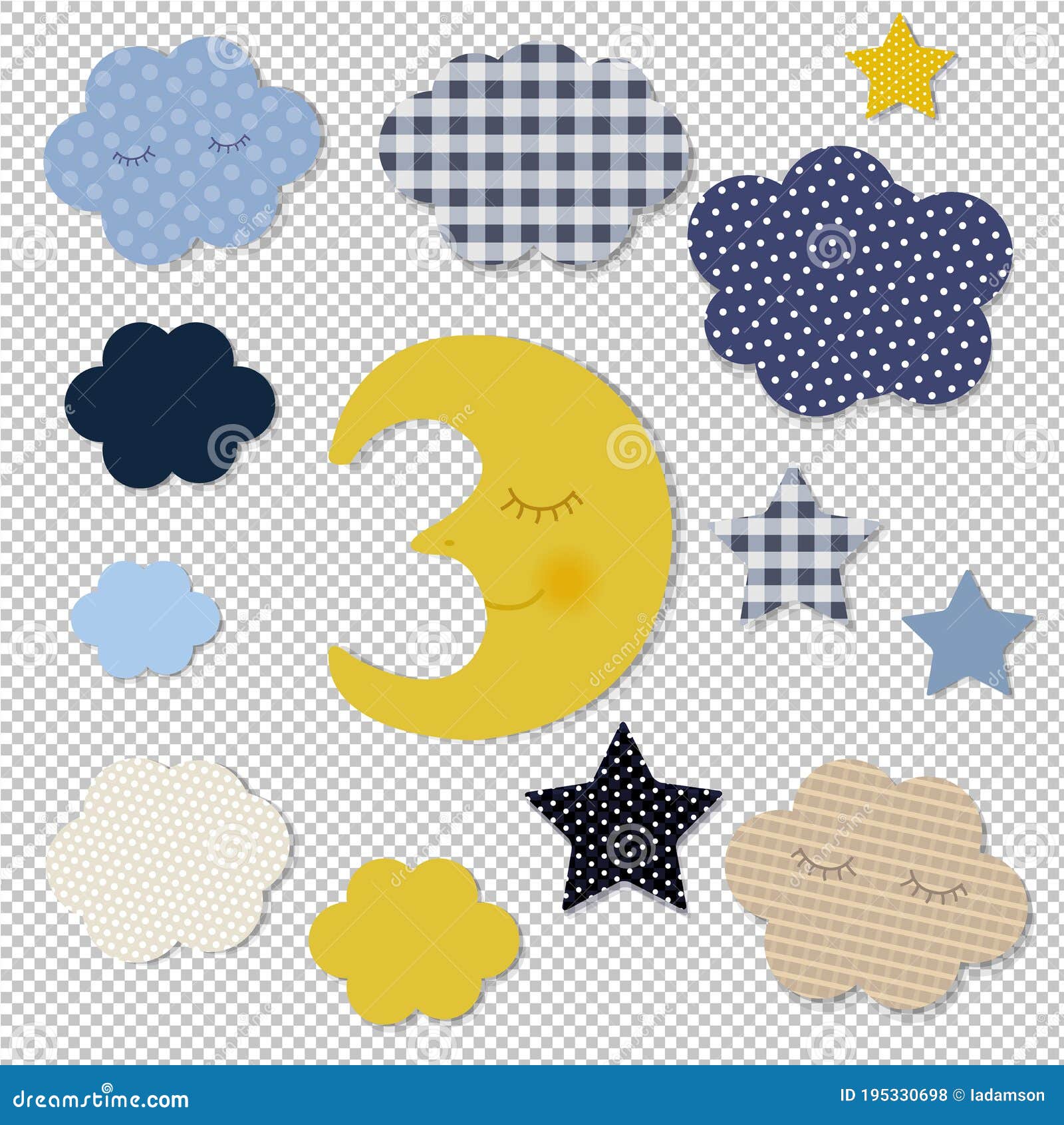 Cartoon Moon with Stars Transparent Background Stock Vector ...