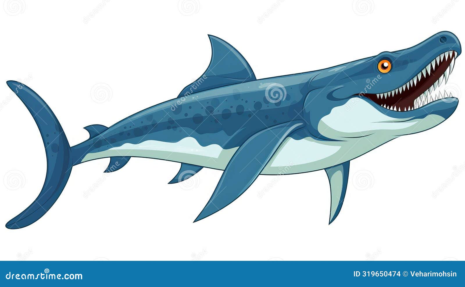Cartoon Mosasaurus on White Background, Vector Illustration Stock ...