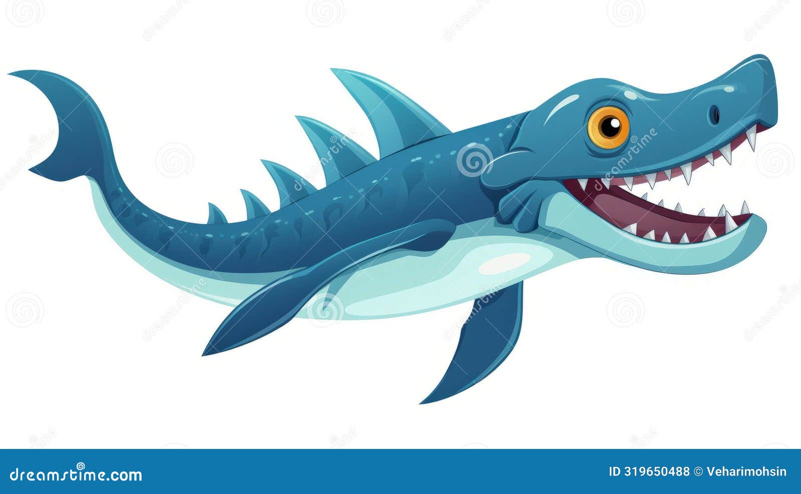 Cartoon Mosasaurus On White Background, Vector Illustration ...