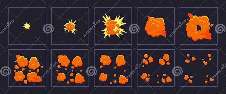 Cartoon Motion Explosions. Animated Explosion Shot, Explode Fire Frames ...