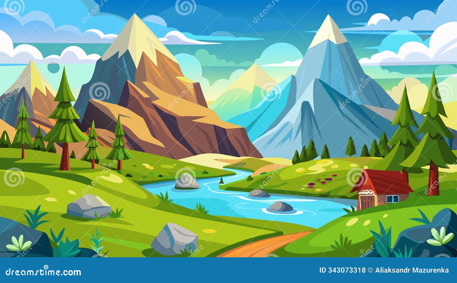 Cartoon Mountain Landscape stock illustration. Illustration of spring ...