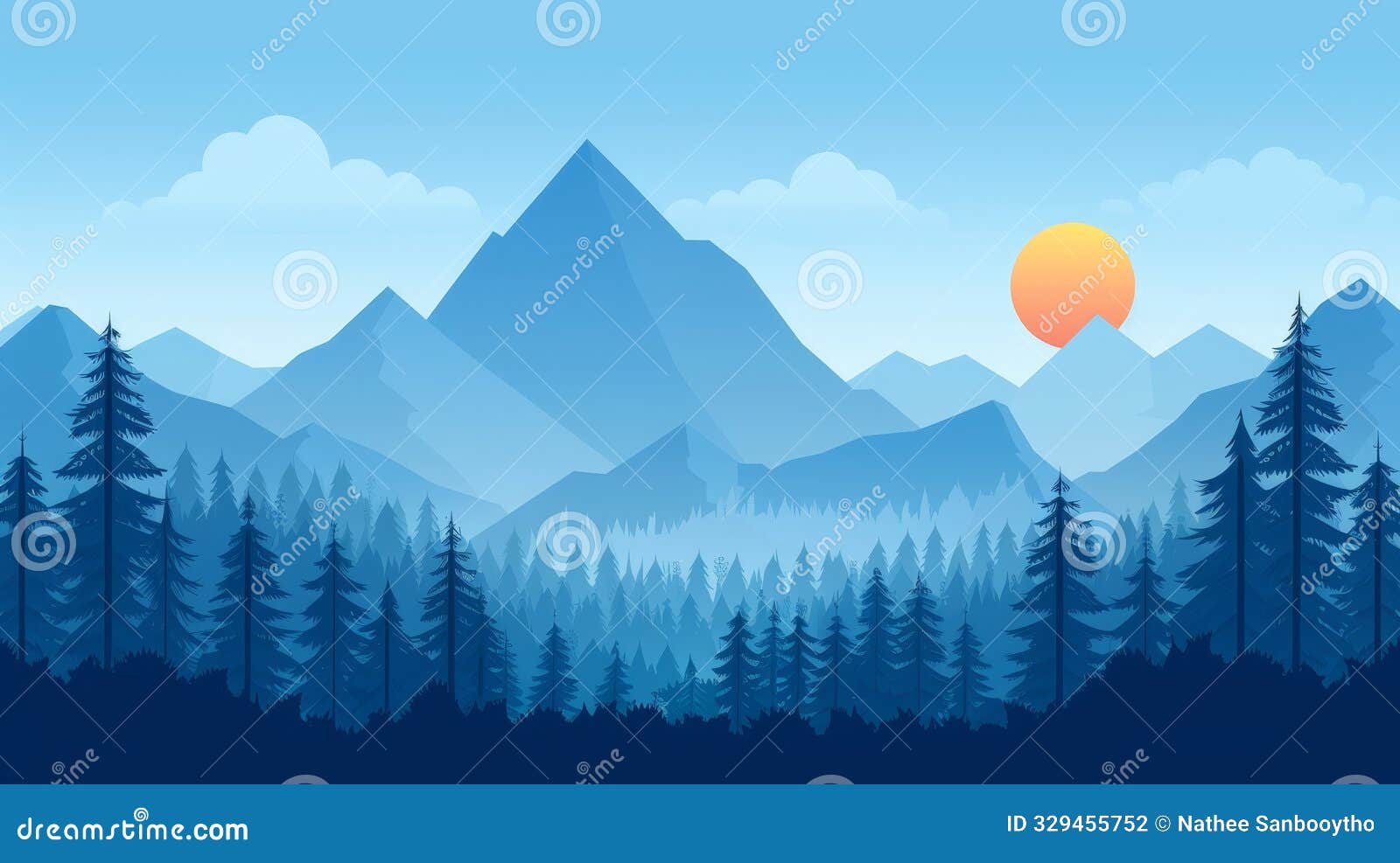 Cartoon Mountain Landscape at Sunset Stock Illustration - Illustration ...