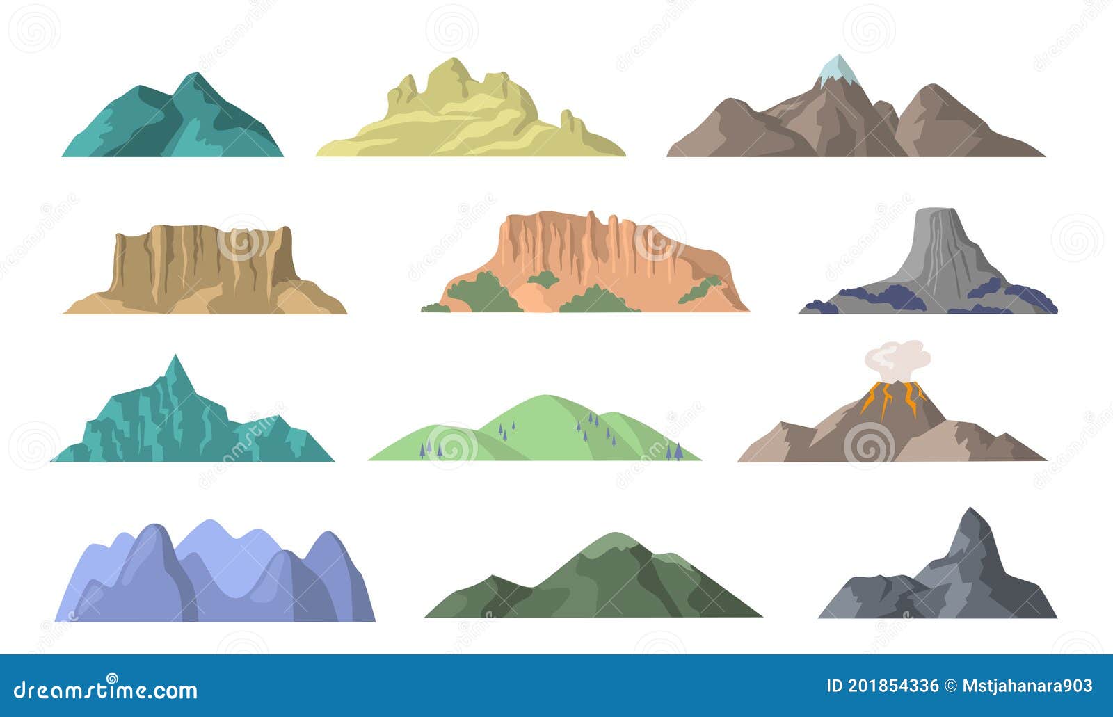 Cartoon Mountains Flat Vector Elements Stock Vector - Illustration of ...