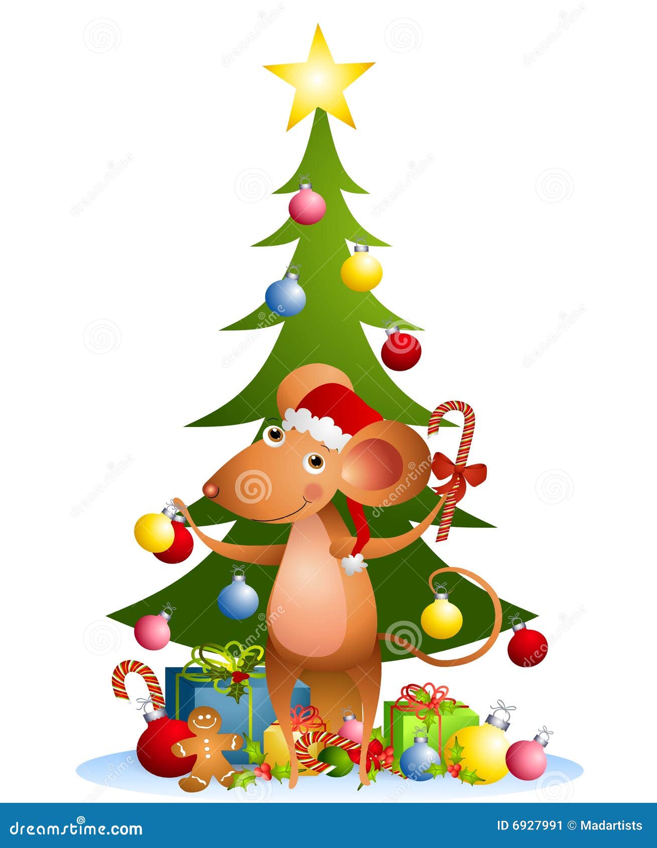 Cartoon Mouse Christmas Tree Stock Illustration - Illustration of gifts ...