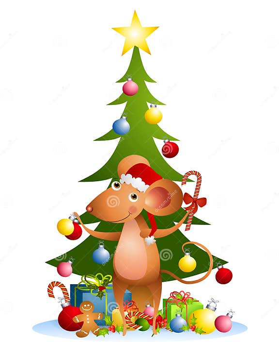 Cartoon Mouse Christmas Tree Stock Illustration - Illustration of gifts ...