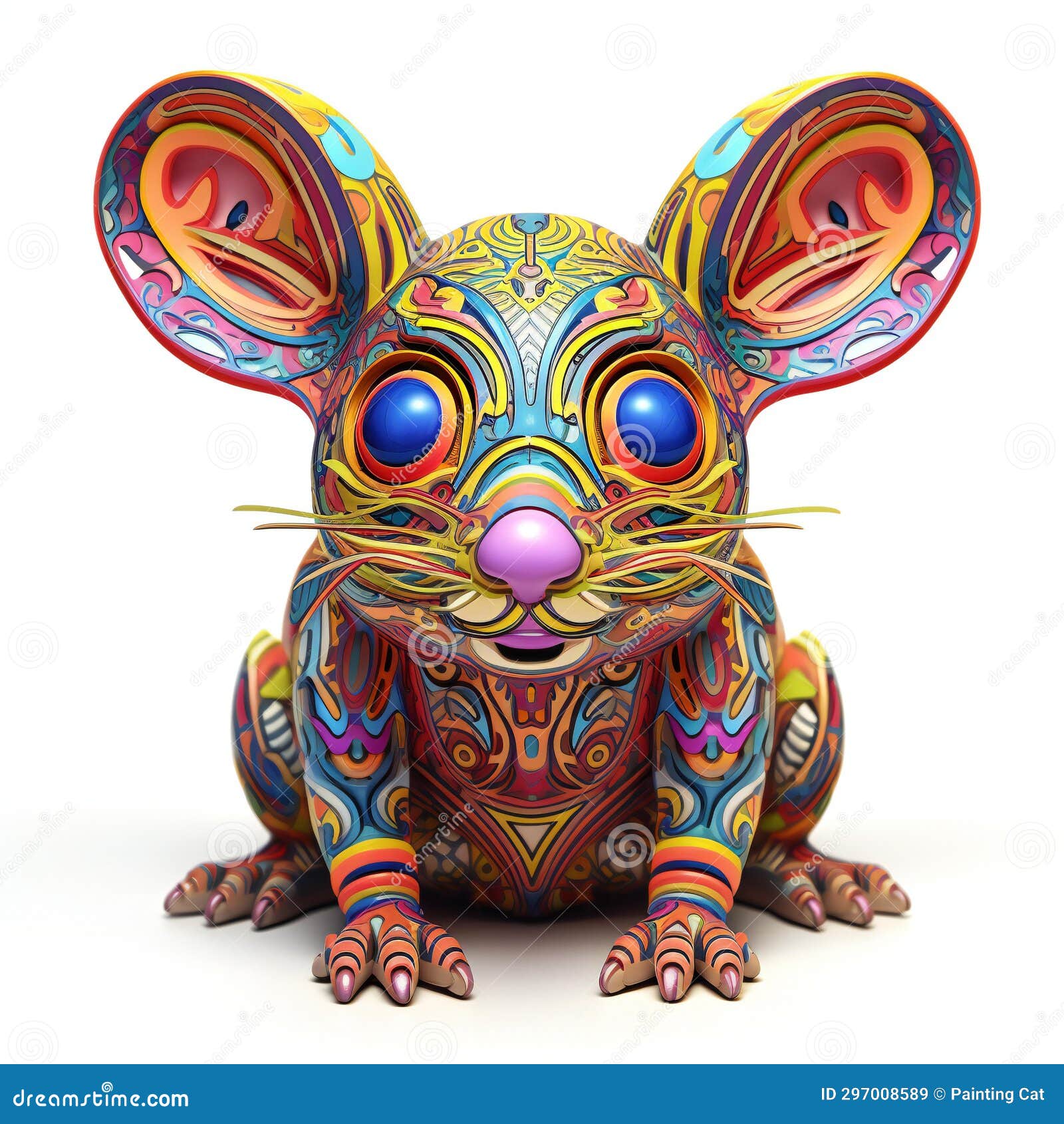 A Cartoon Mouse with Colorful Patterns Isolated on White Background ...