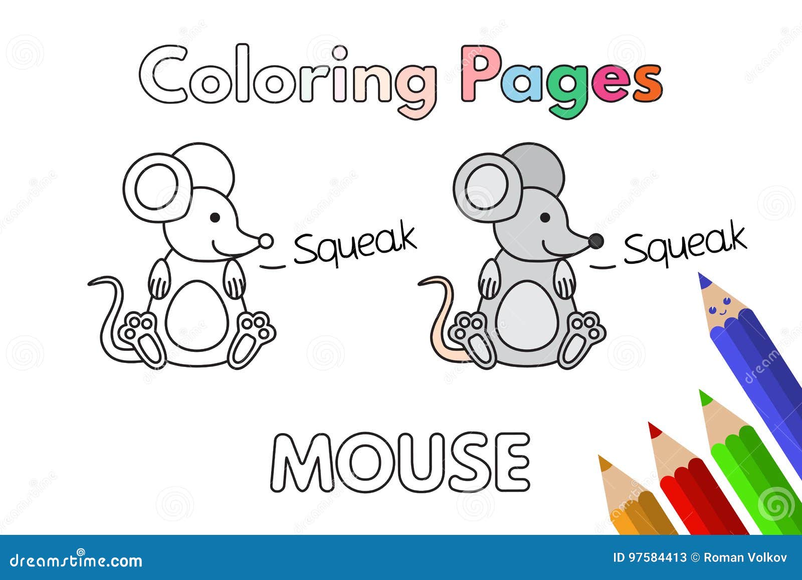 Cartoon Mouse Coloring Book Stock Vector - Illustration of crayon, cute ...