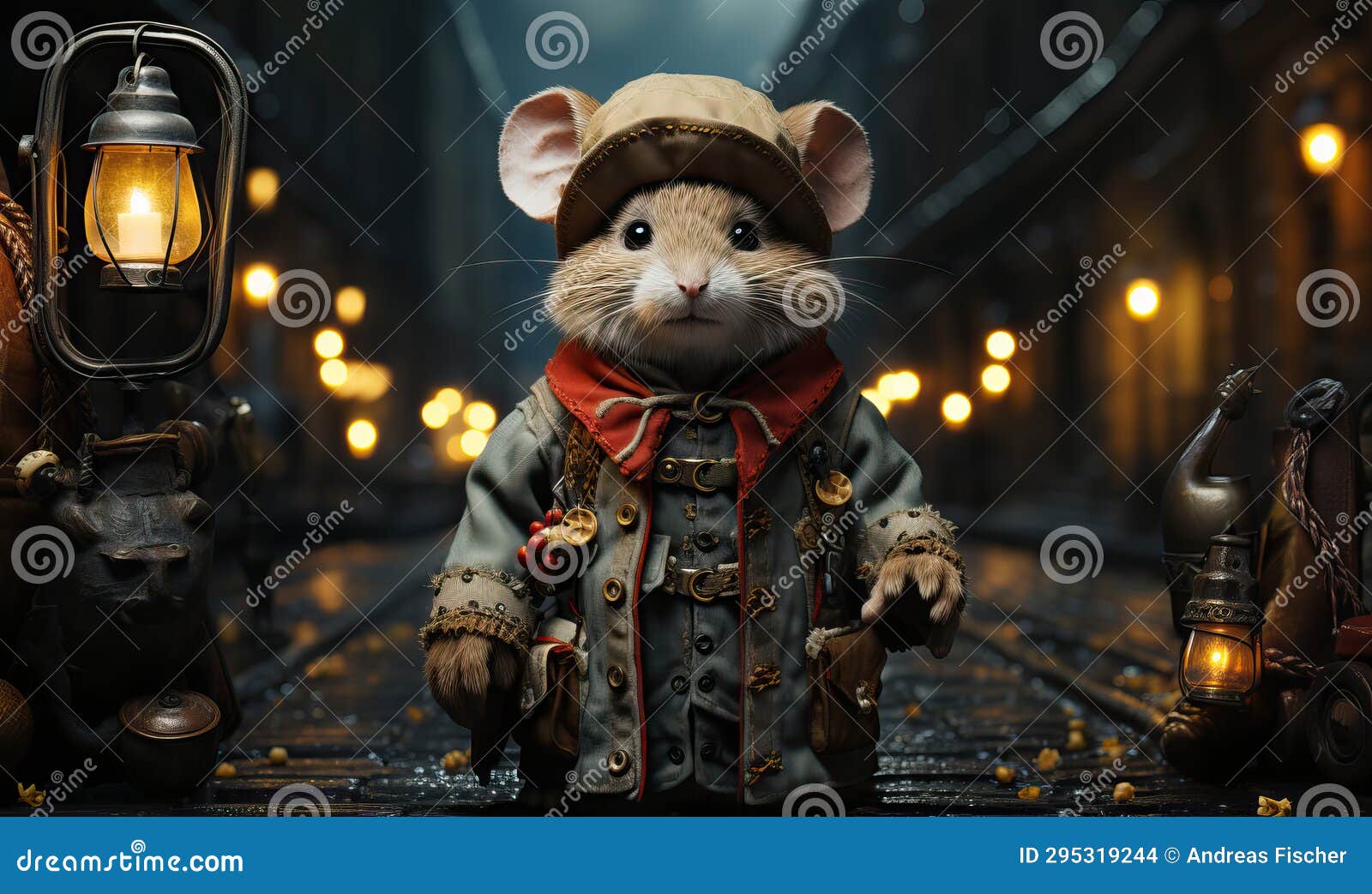 Cartoon Mouse with a Flashlight on the Street. Stock Photo - Image of ...
