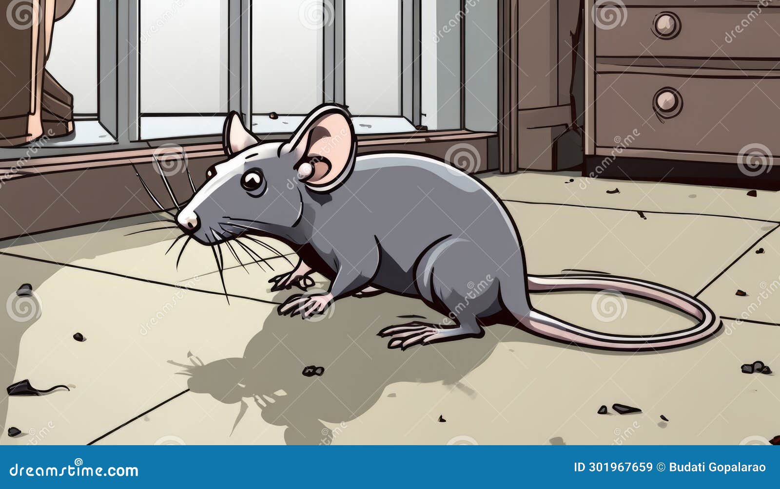 A Cartoon Mouse on the Floor Stock Illustration - Illustration of ...