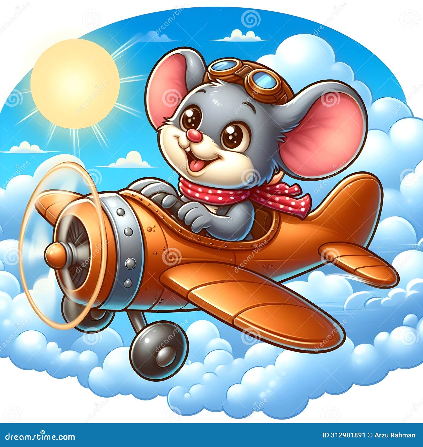 Cartoon Mouse is Flying on a Plane Stock Illustration - Illustration of ...